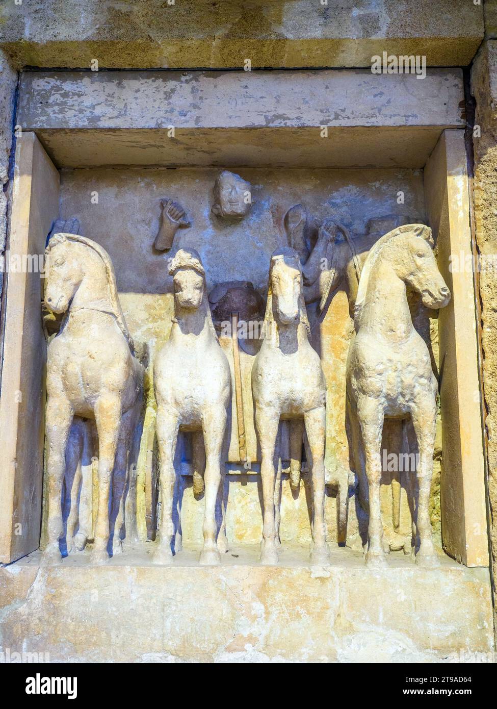 Metopa from Temple C in Selinunte (540-510 BC) showing Apollo on a ...