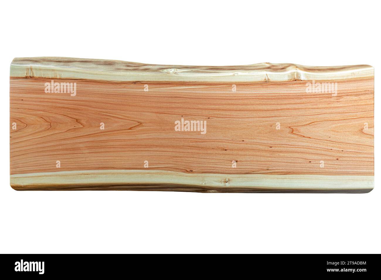 Live edge wooden board with beautiful grain and knots isolated on white ...