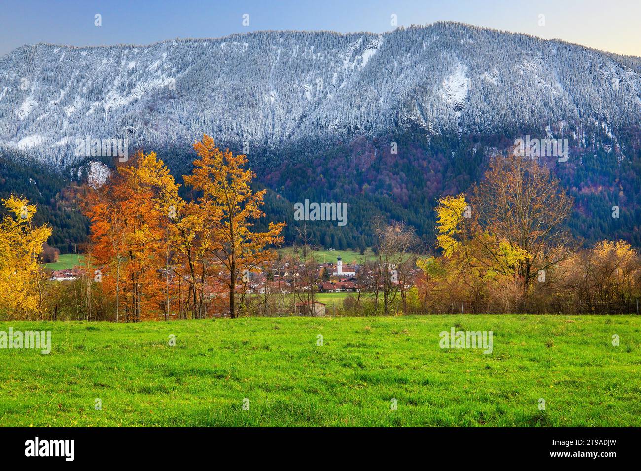 Autumn landscape near the hamlet of Weichs with village church ...