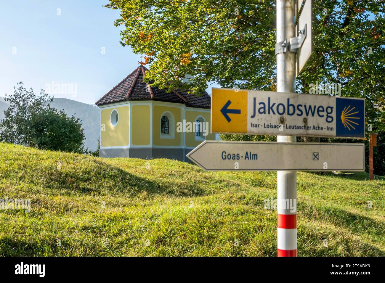 Maria Rast Chapel, signpost to the Way of St James, Buckelwiesen near ...