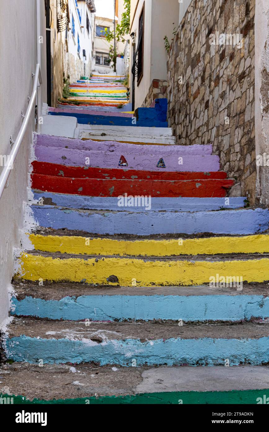 Colourfully painted stairs to Sevda Hill, Sevda Tepesi, the houses are ...