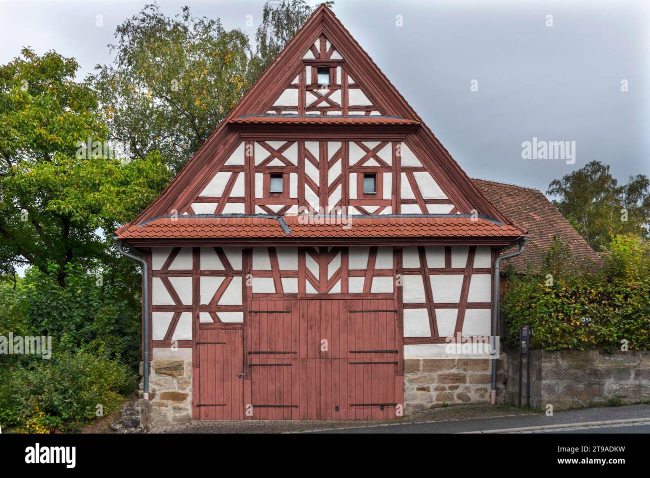 Historic half-timbered barn from 1835, former sheepfold, restored ...