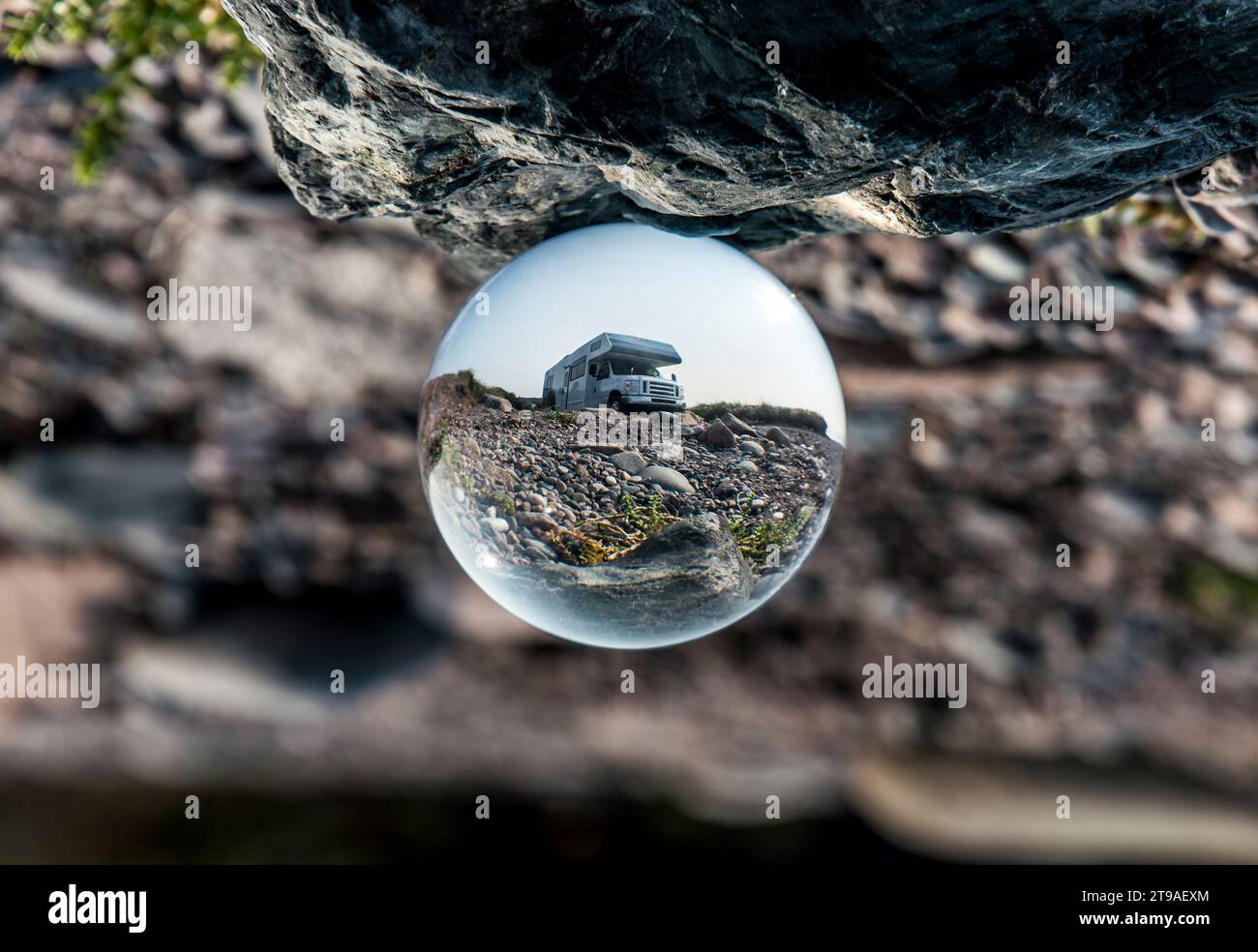 lens ball Camper RV truck parked at the Cape Breton Island Coast line ...