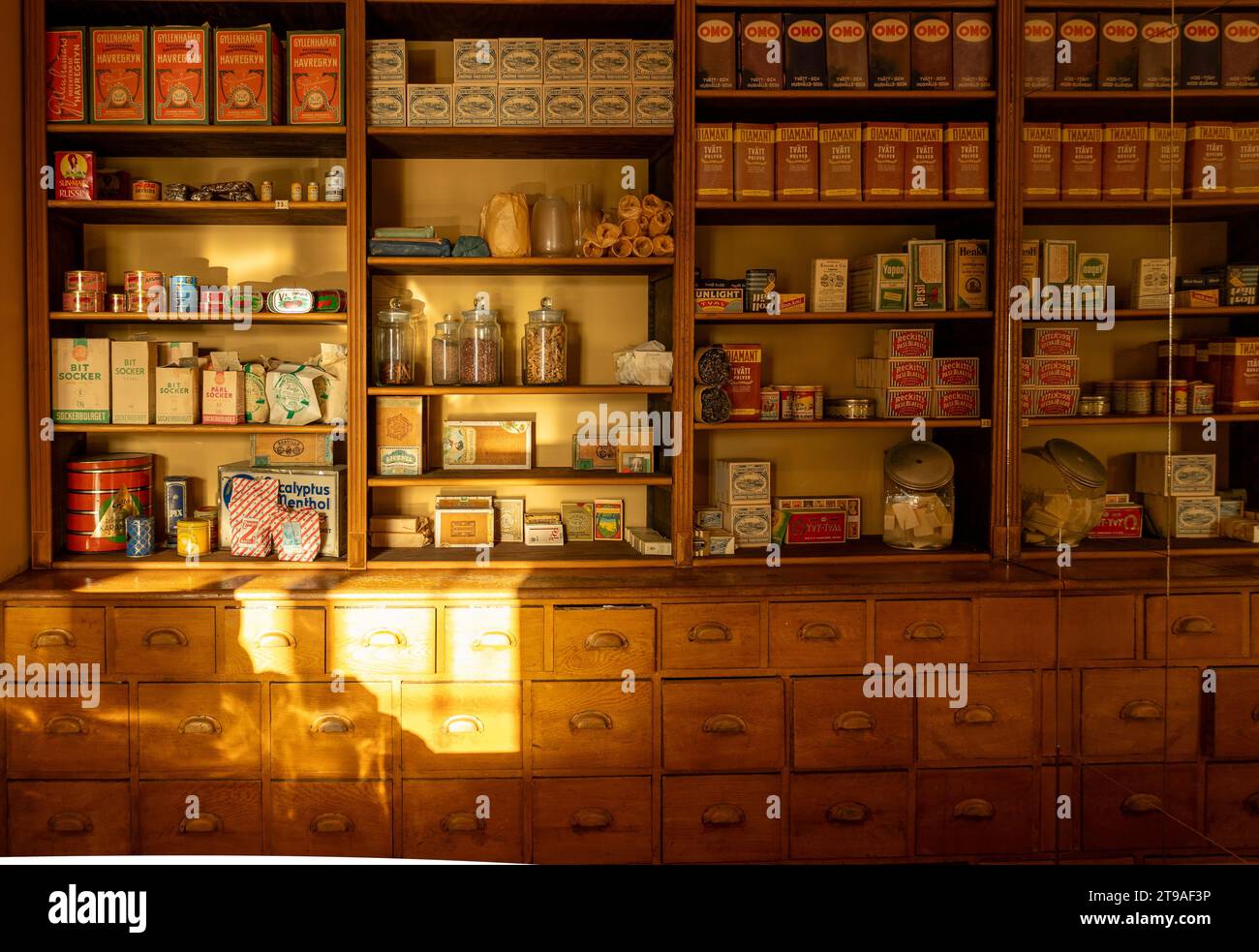 A wooden shelf in a museum in Landskrona, Sweden Stock Photo - Alamy