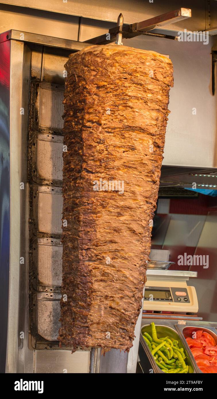 Traditional Turkish Doner Kebab on pole Stock Photo - Alamy