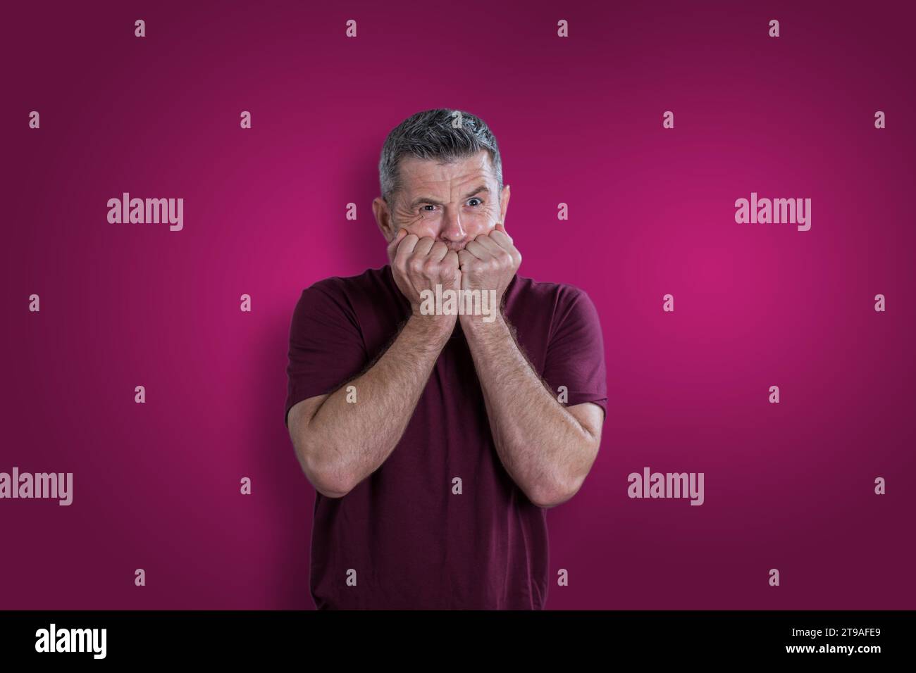 Scared and afraid man. Expressing the emotion of fear Stock Photo - Alamy