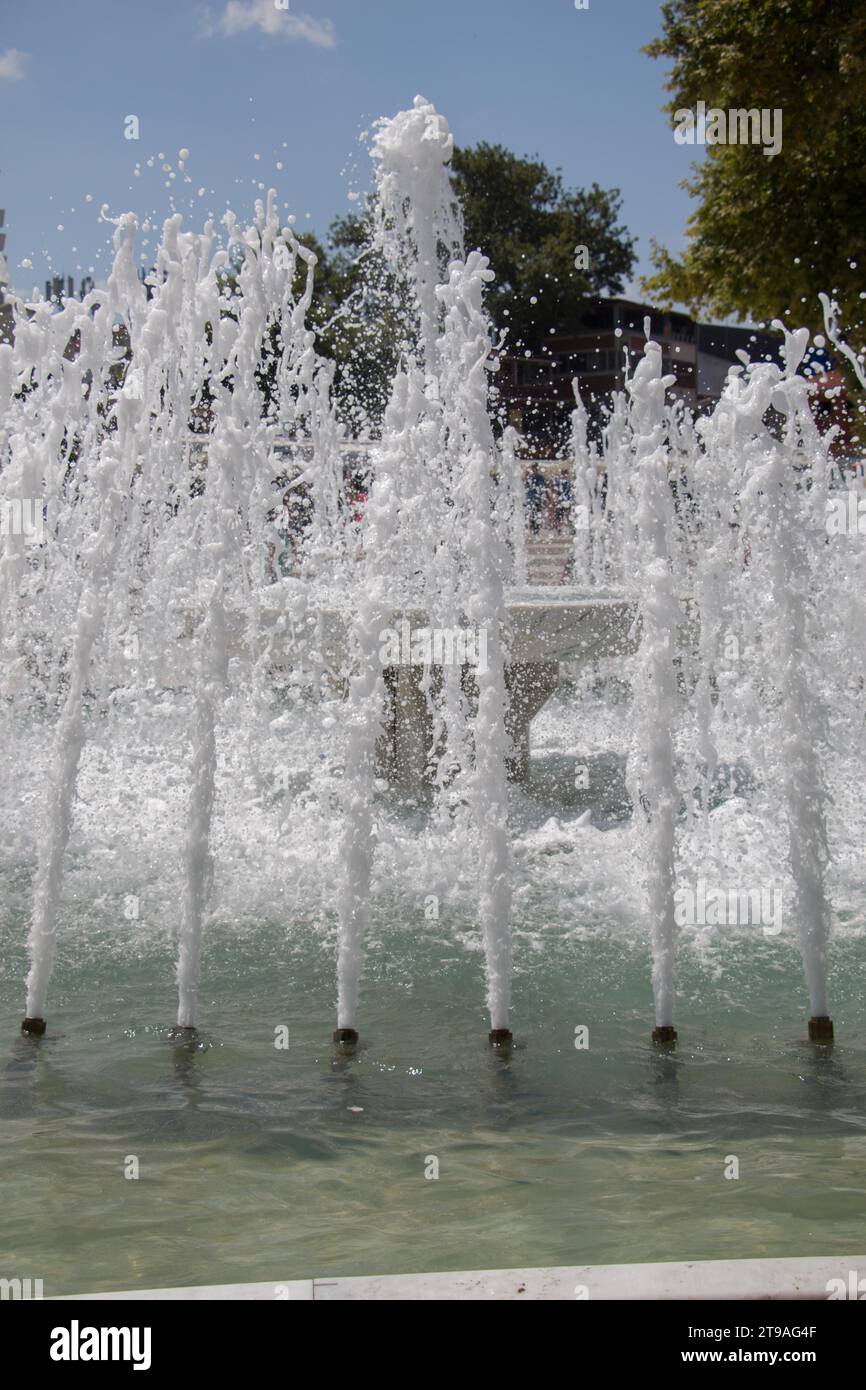The fountains gushing sparkling water in a pool in a park Stock Photo ...