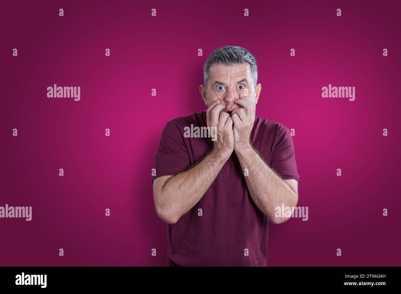 Scared and afraid man. Expressing the emotion of fear Stock Photo - Alamy