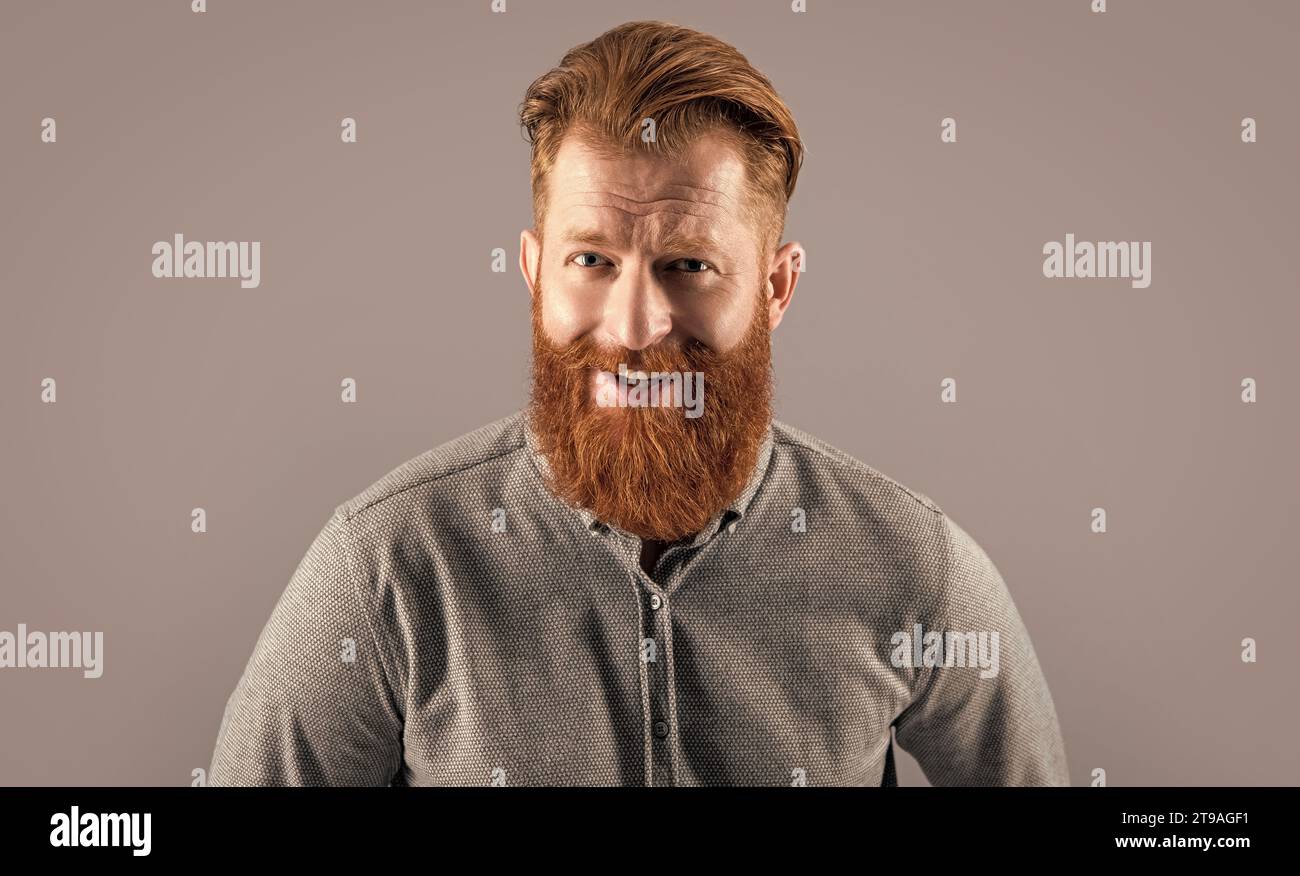 Portrait of happy man. Irish man smiling in beard. Bearded man with ...