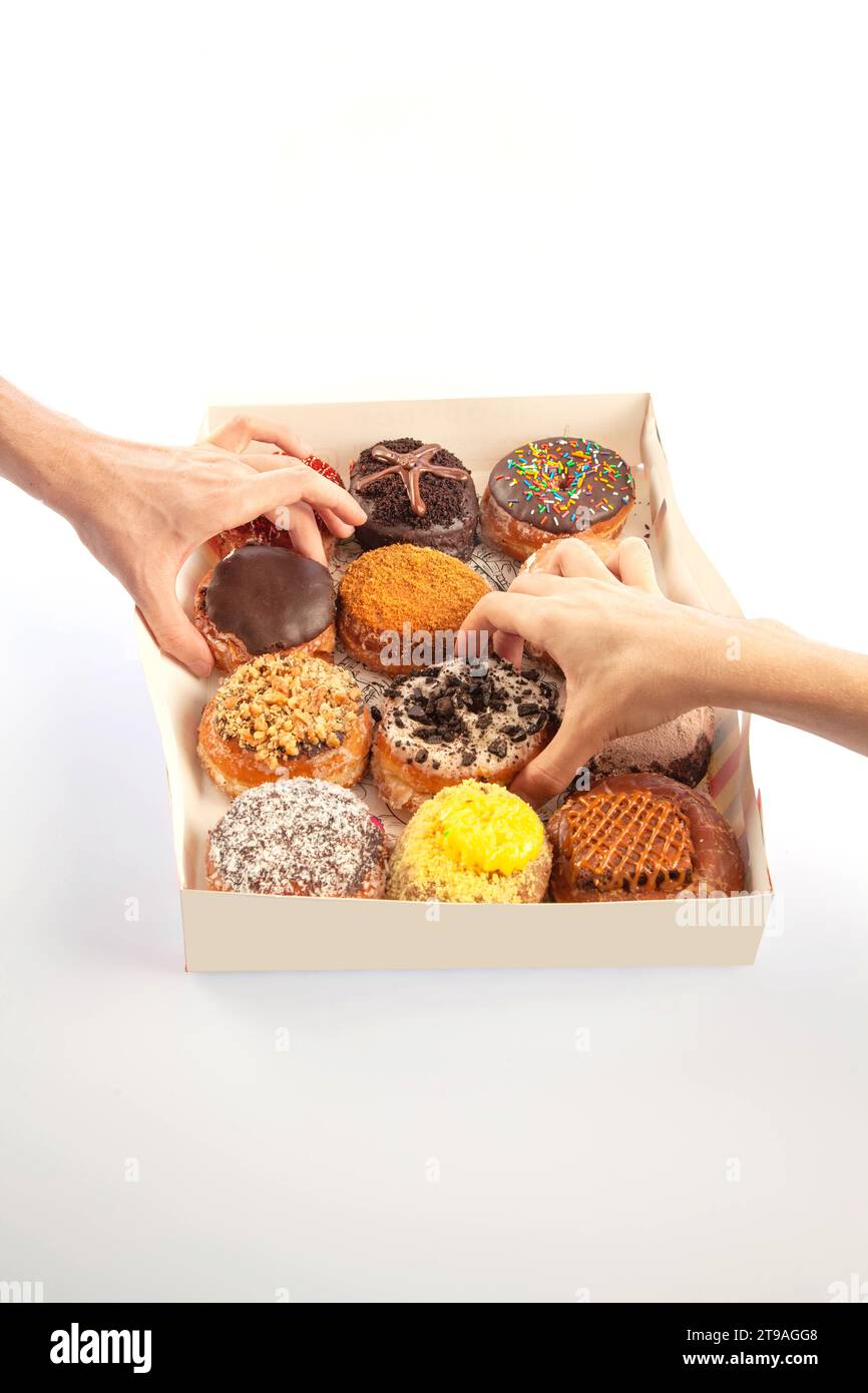 Box of twelve full sized doughnuts assorted brioche and fancy with ...