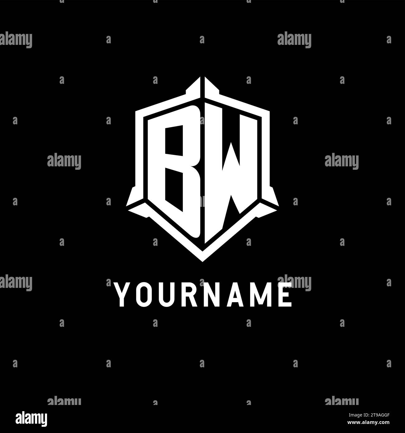 BW logo initial with shield shape design style vector graphic Stock ...