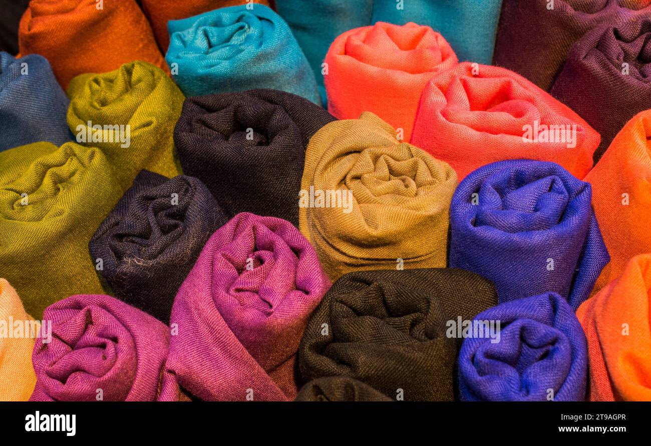 Examples of colorful fabric of various color and type Stock Photo - Alamy