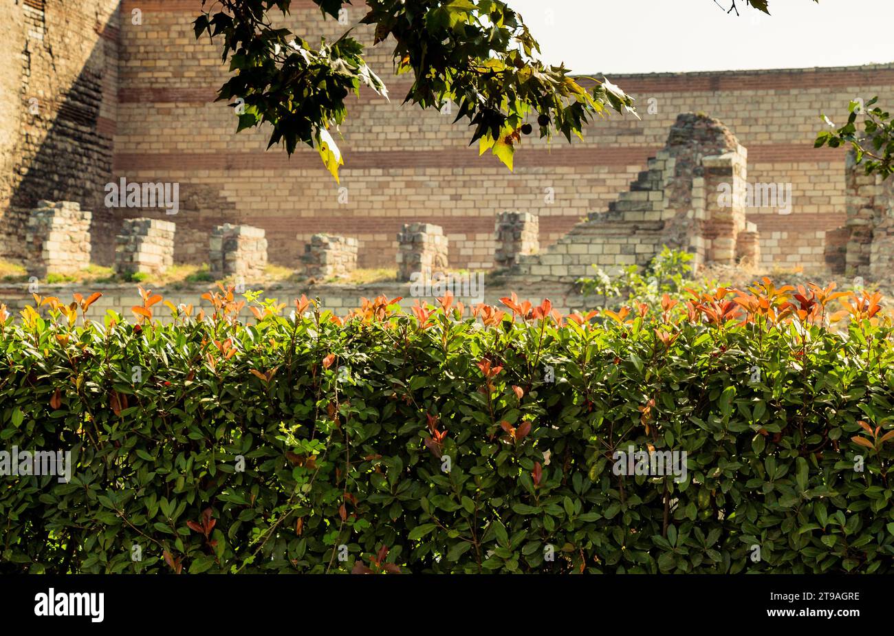 The ancient city walls of Constantinople in Istanbul, Turkey Stock ...