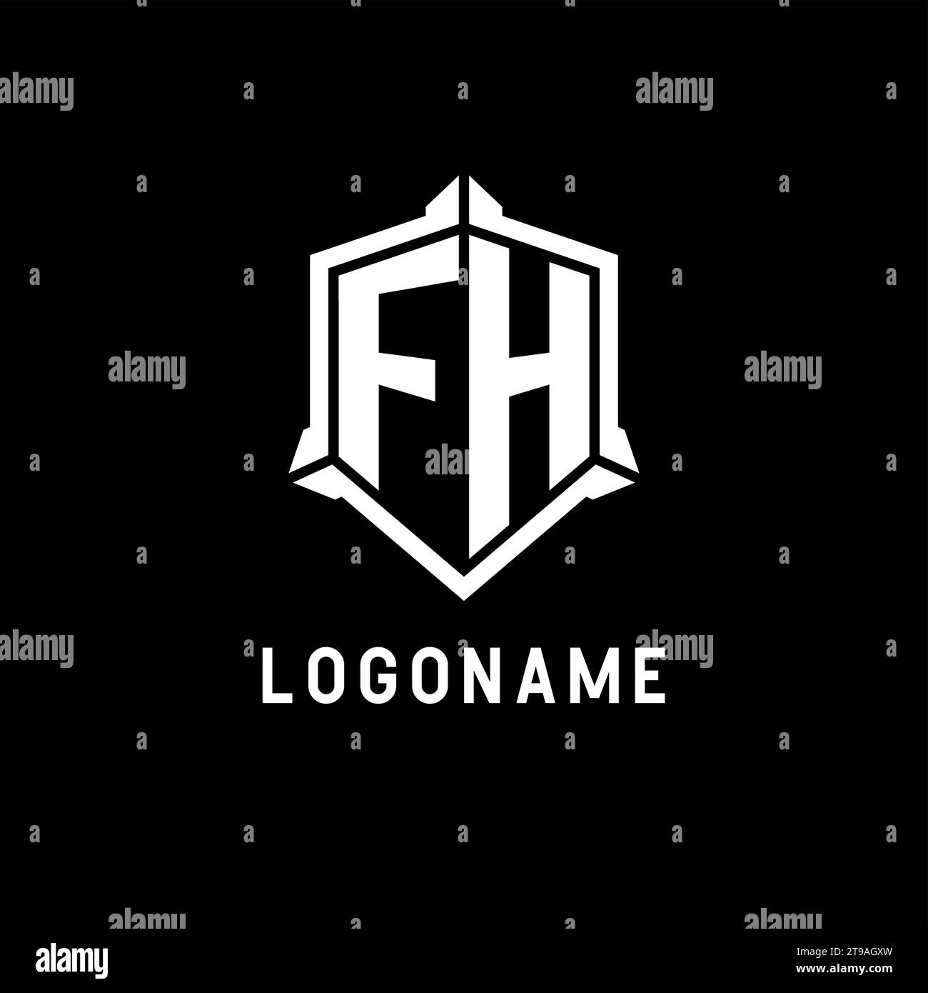 FH logo initial with shield shape design style vector graphic Stock ...