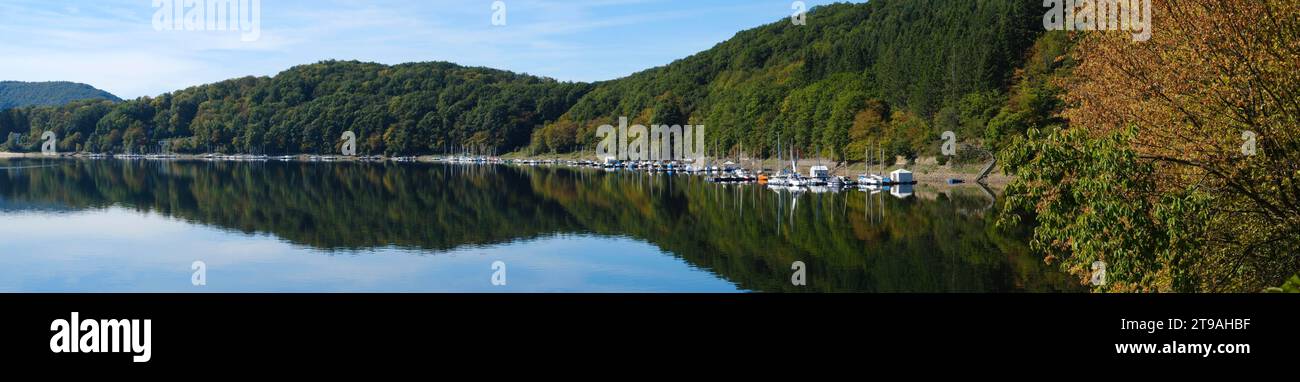 Landscape at Lake Rursee, Eifel National Park, North Rhine-Westphalia ...