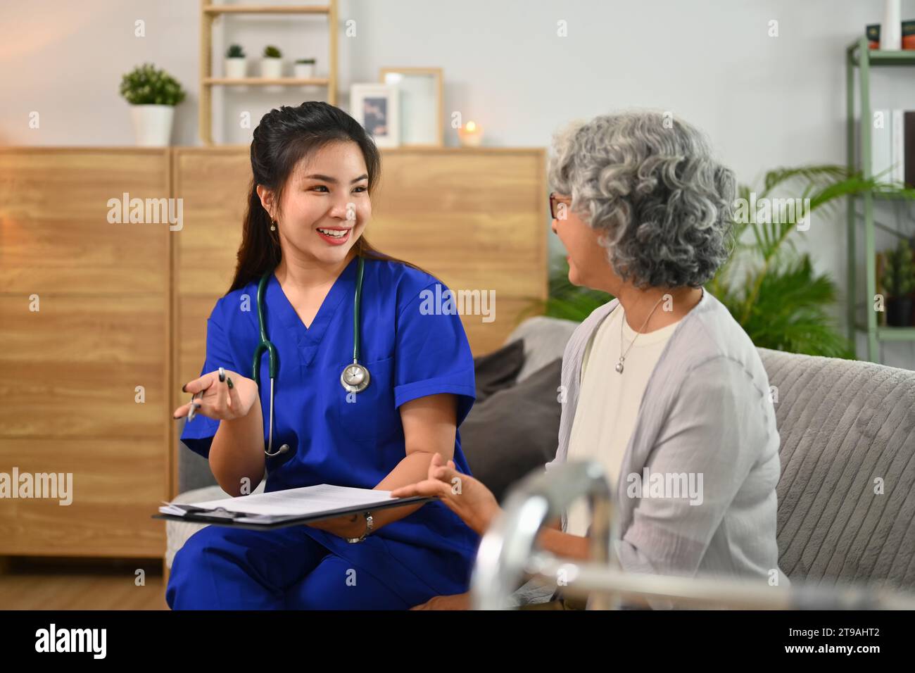 Healthcare worker instructing about treatment, giving professional ...