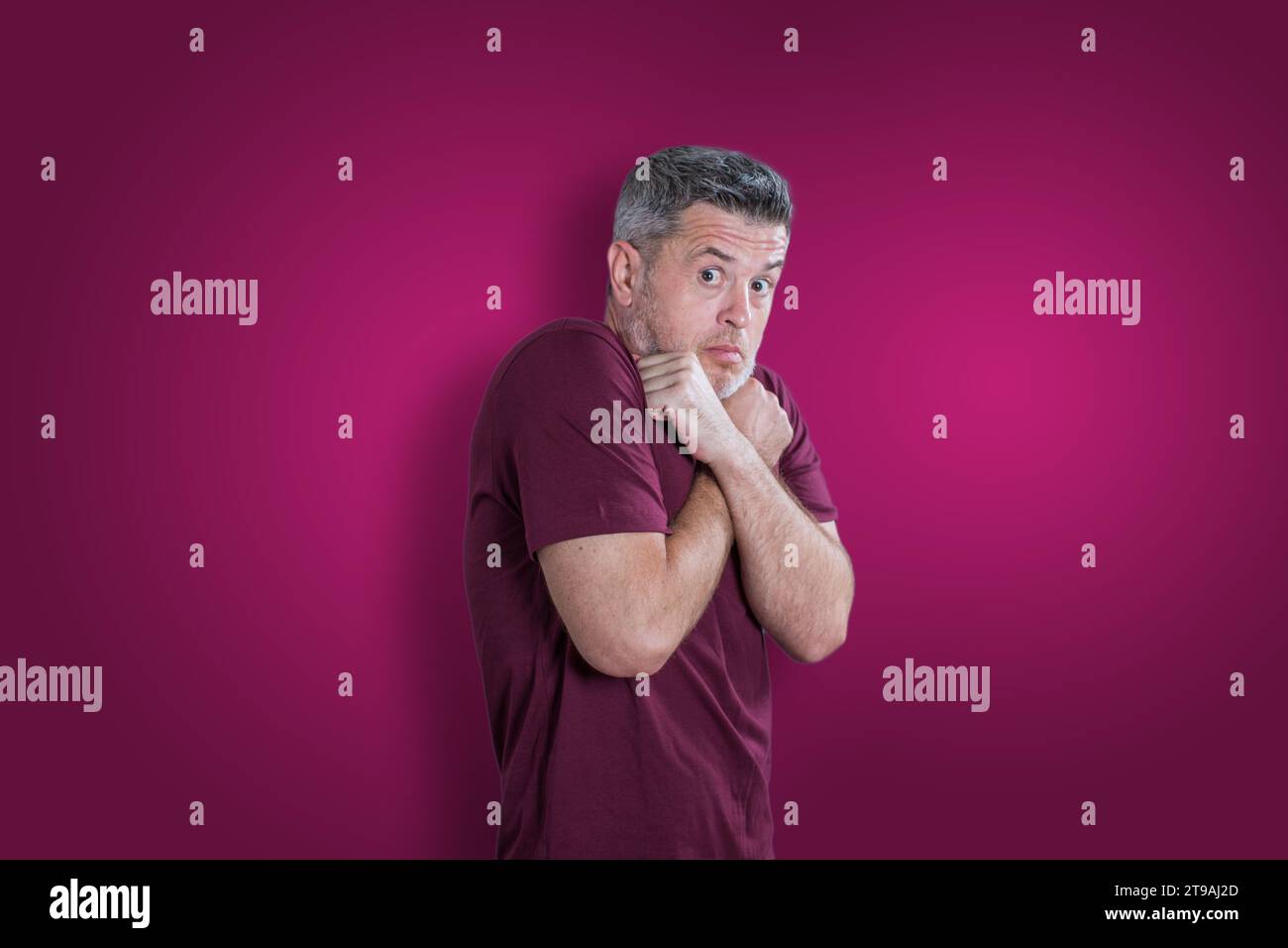 Scared and afraid man. Expressing the emotion of fear Stock Photo - Alamy