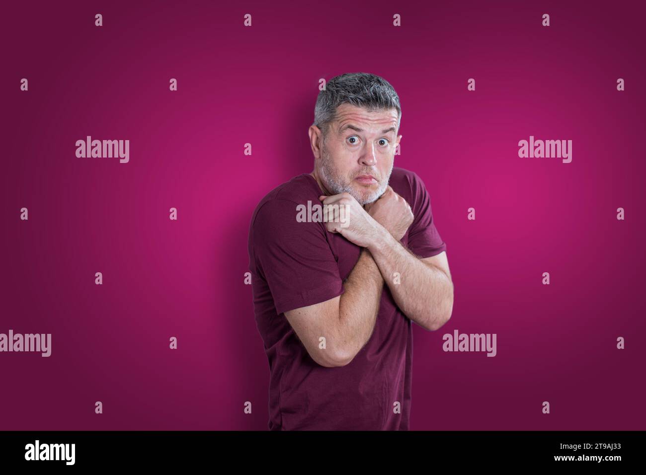 Scared and afraid man. Expressing the emotion of fear Stock Photo - Alamy