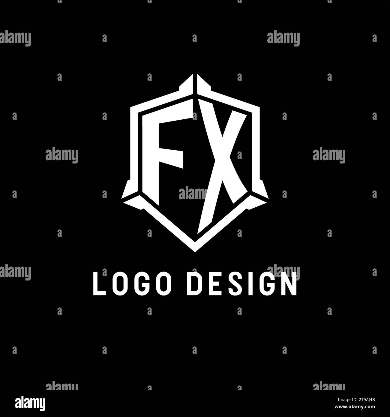FX logo initial with shield shape design style vector graphic Stock ...