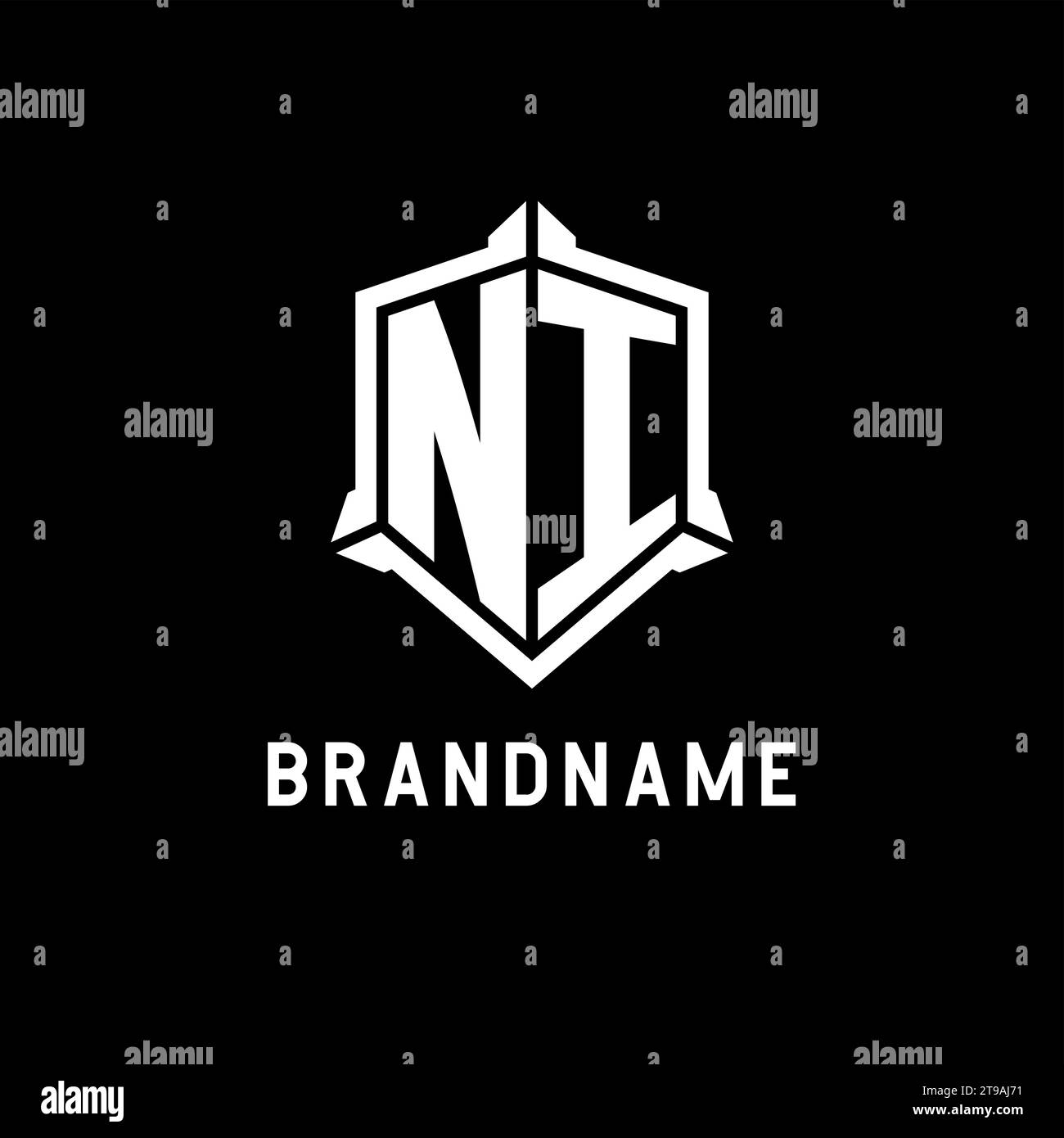 NI logo initial with shield shape design style vector graphic Stock ...