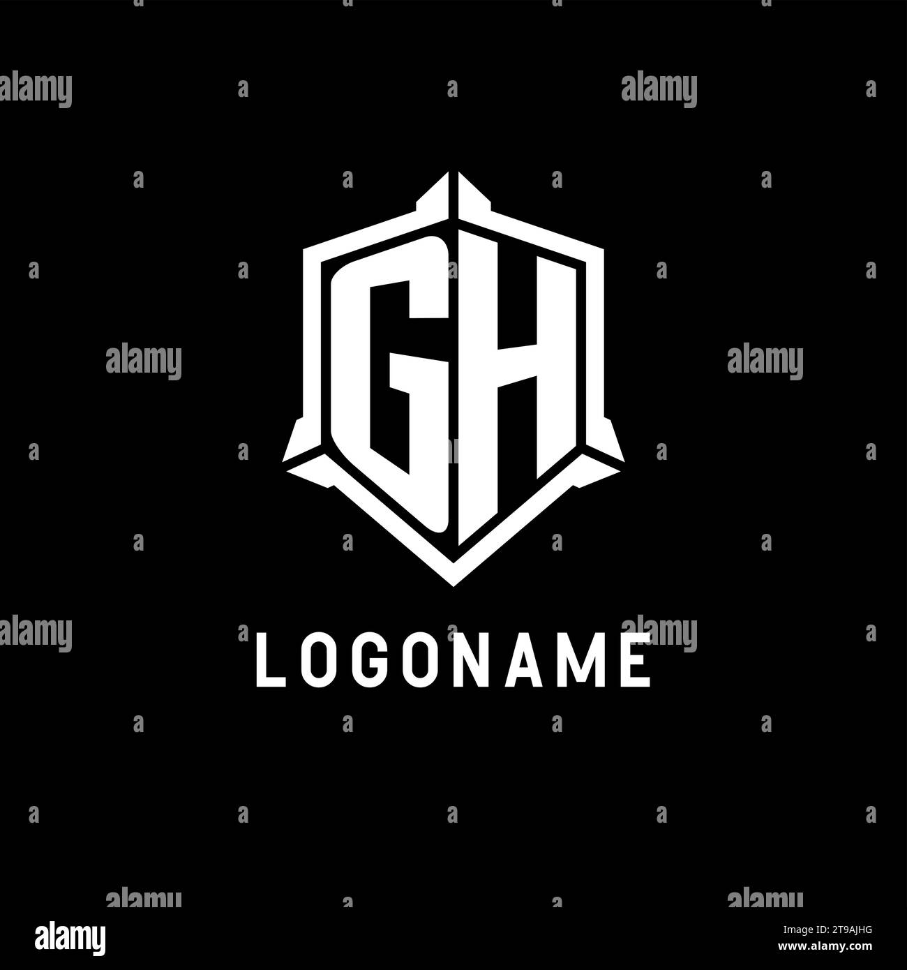 GH logo initial with shield shape design style vector graphic Stock ...