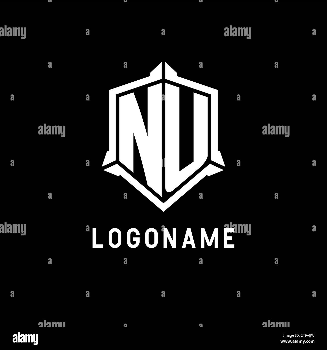 NU logo initial with shield shape design style vector graphic Stock ...