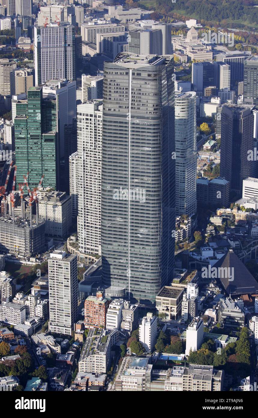 Photo taken on Nov. 24, 2023, from a Kyodo News helicopter shows Japan's newly built tallest ...