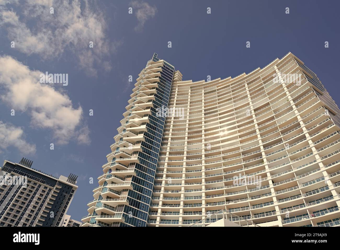 perspective view of high skyscraper architectural building on sky ...