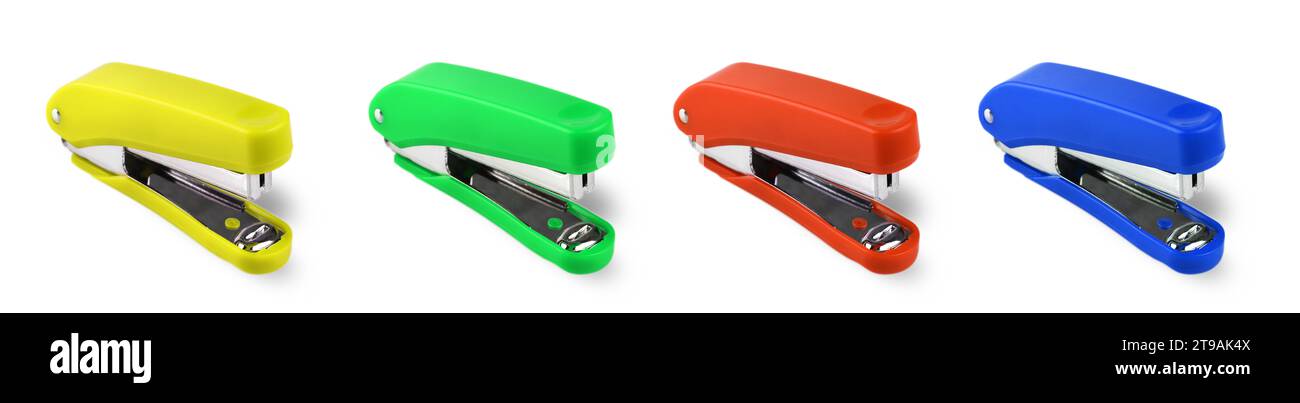 The set of colored stapler isolated on white background Stock Photo - Alamy