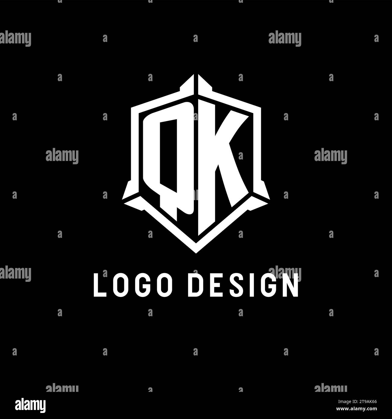 QK logo initial with shield shape design style vector graphic Stock ...