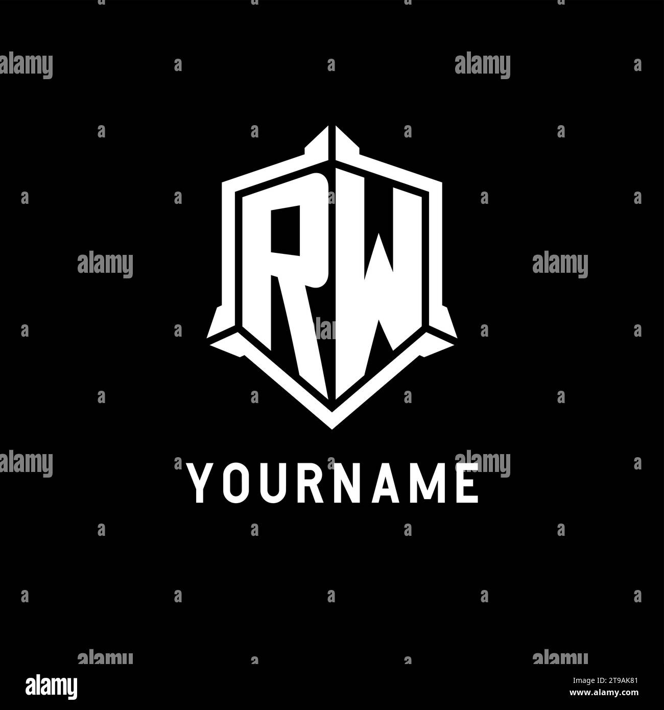 RW logo initial with shield shape design style vector graphic Stock ...