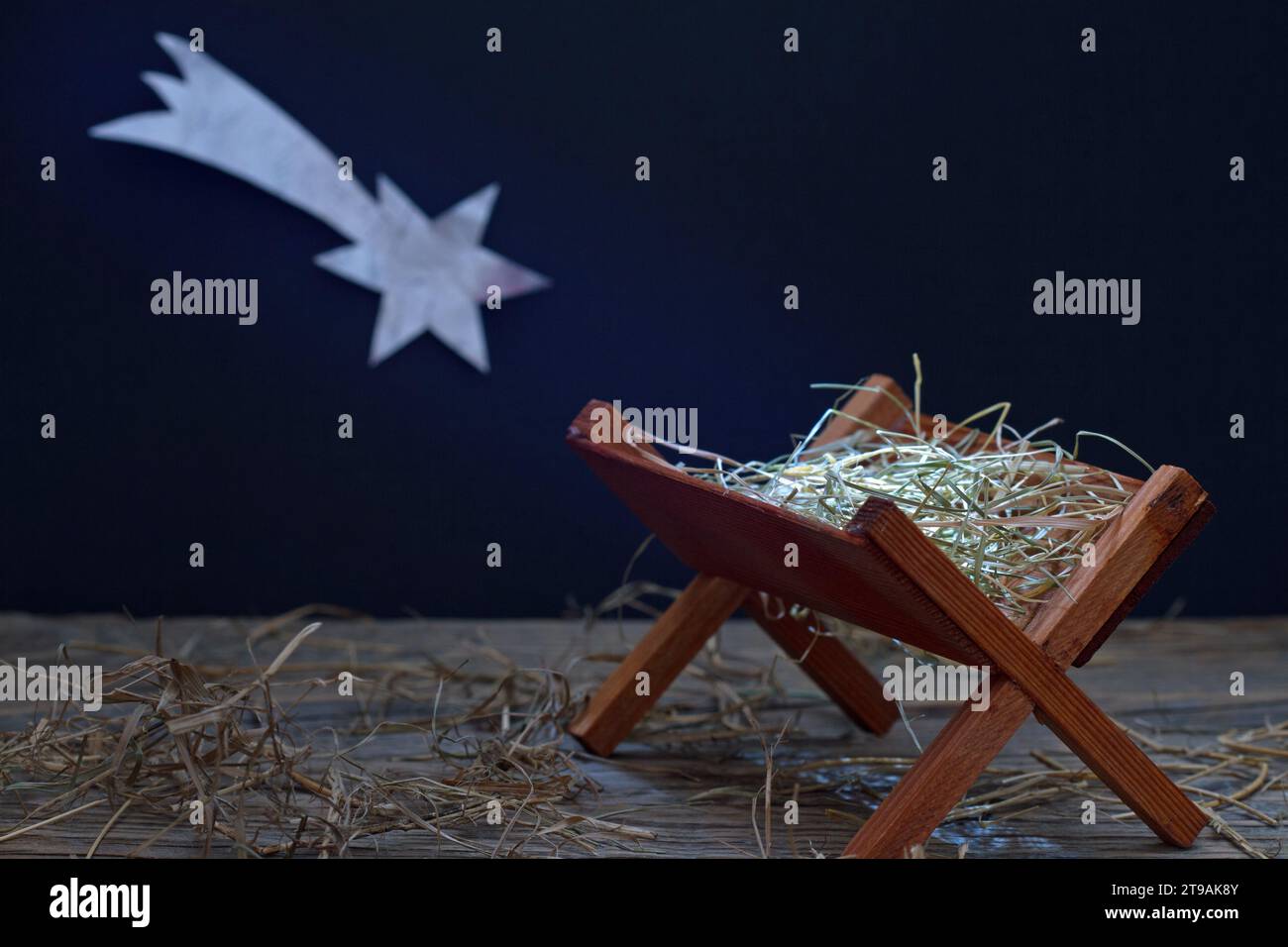 Manger and star of Bethlehem, abstract christmas nativity scene concept ...