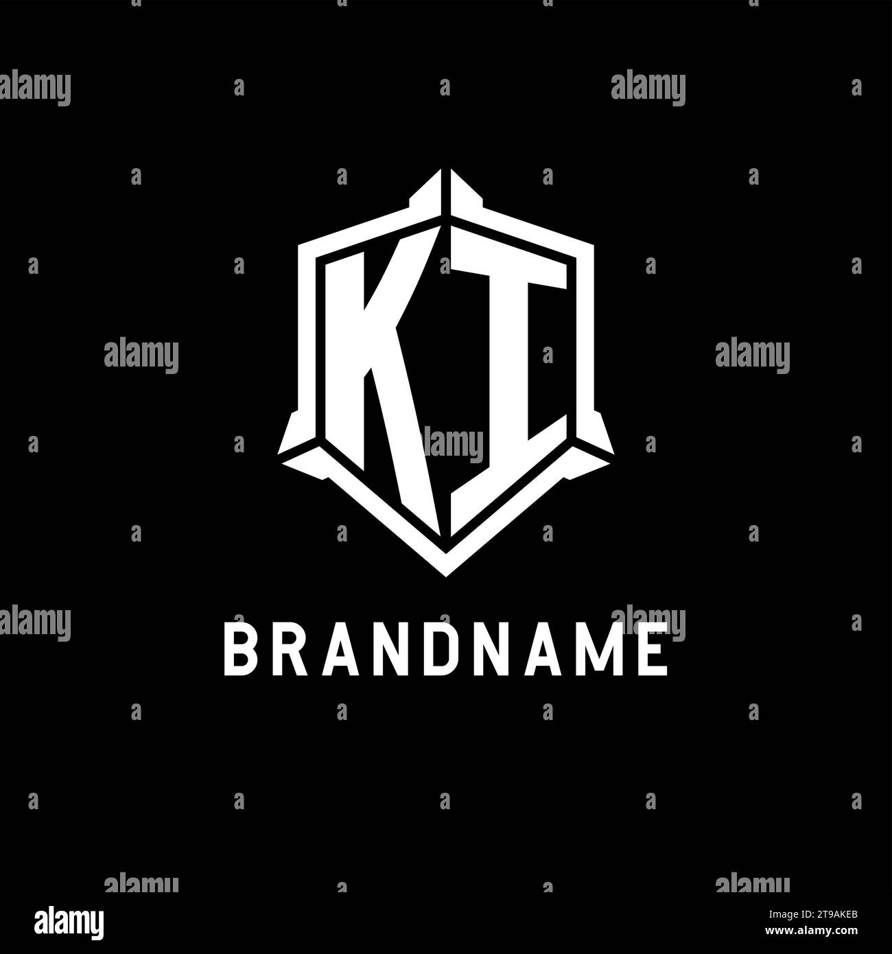 KI logo initial with shield shape design style vector graphic Stock ...