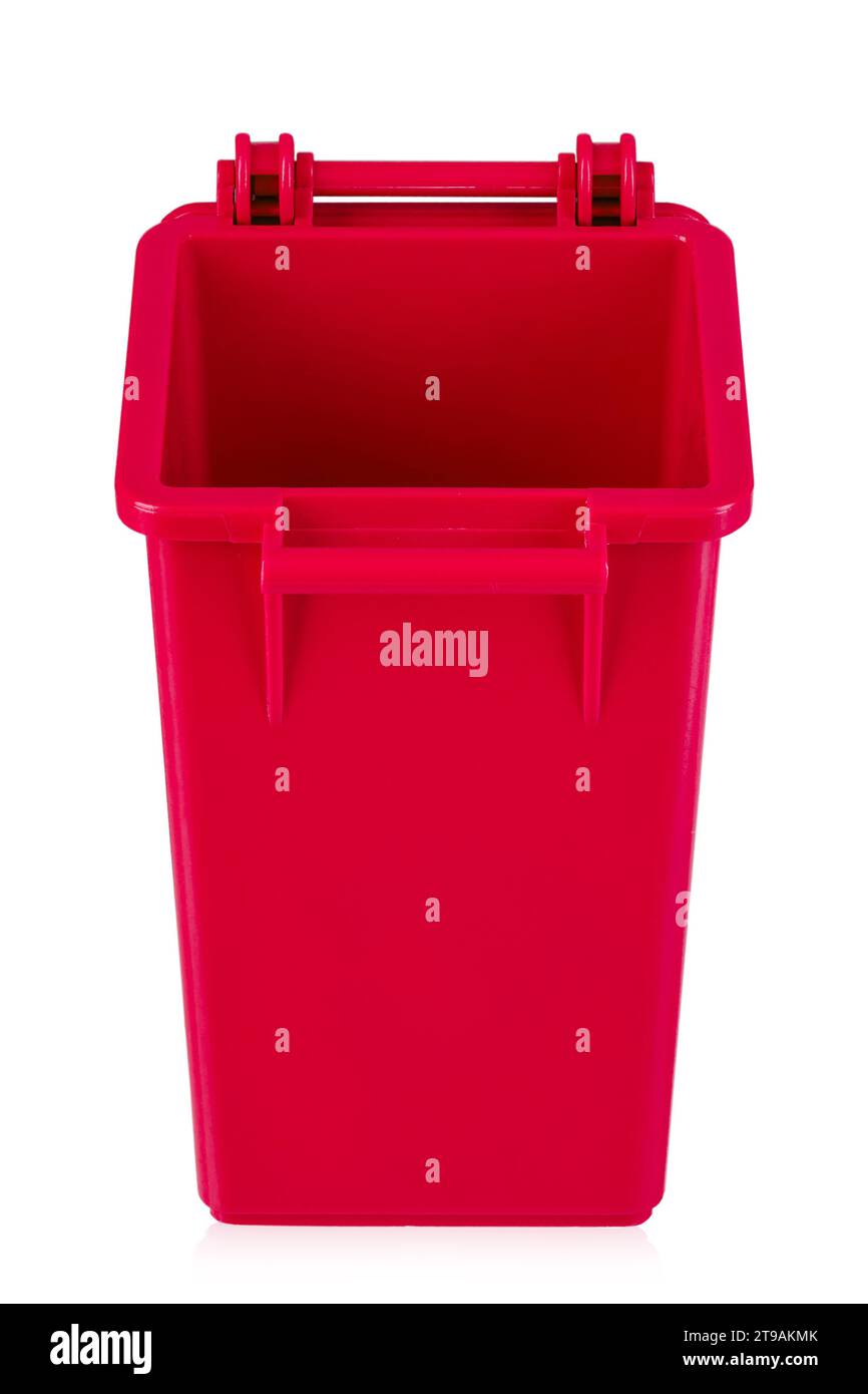Red recycling bin isolated on white background. Garbage, trash bin ...