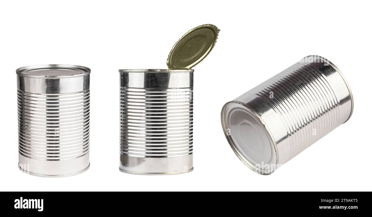Set of open and closed tin can Isolated on white background. Canned ...