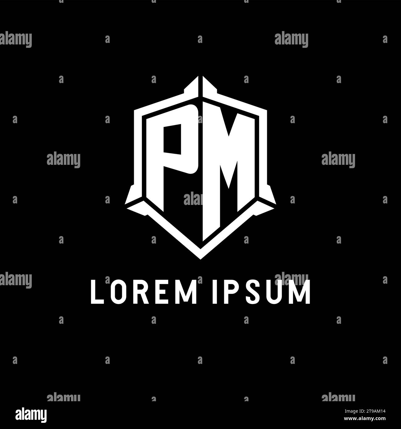 PM logo initial with shield shape design style vector graphic Stock ...