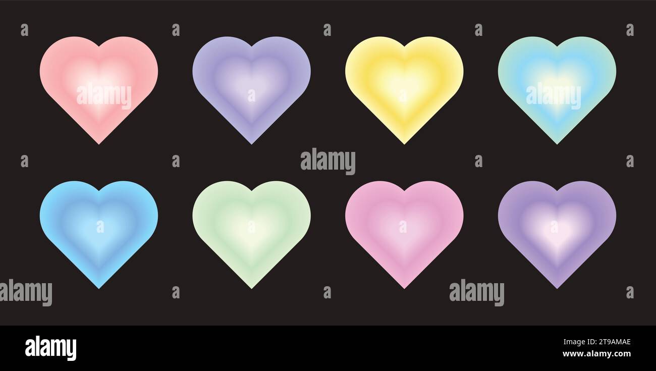 Set of blurred aura gradient hearts. Trendy modern y2k style design ...