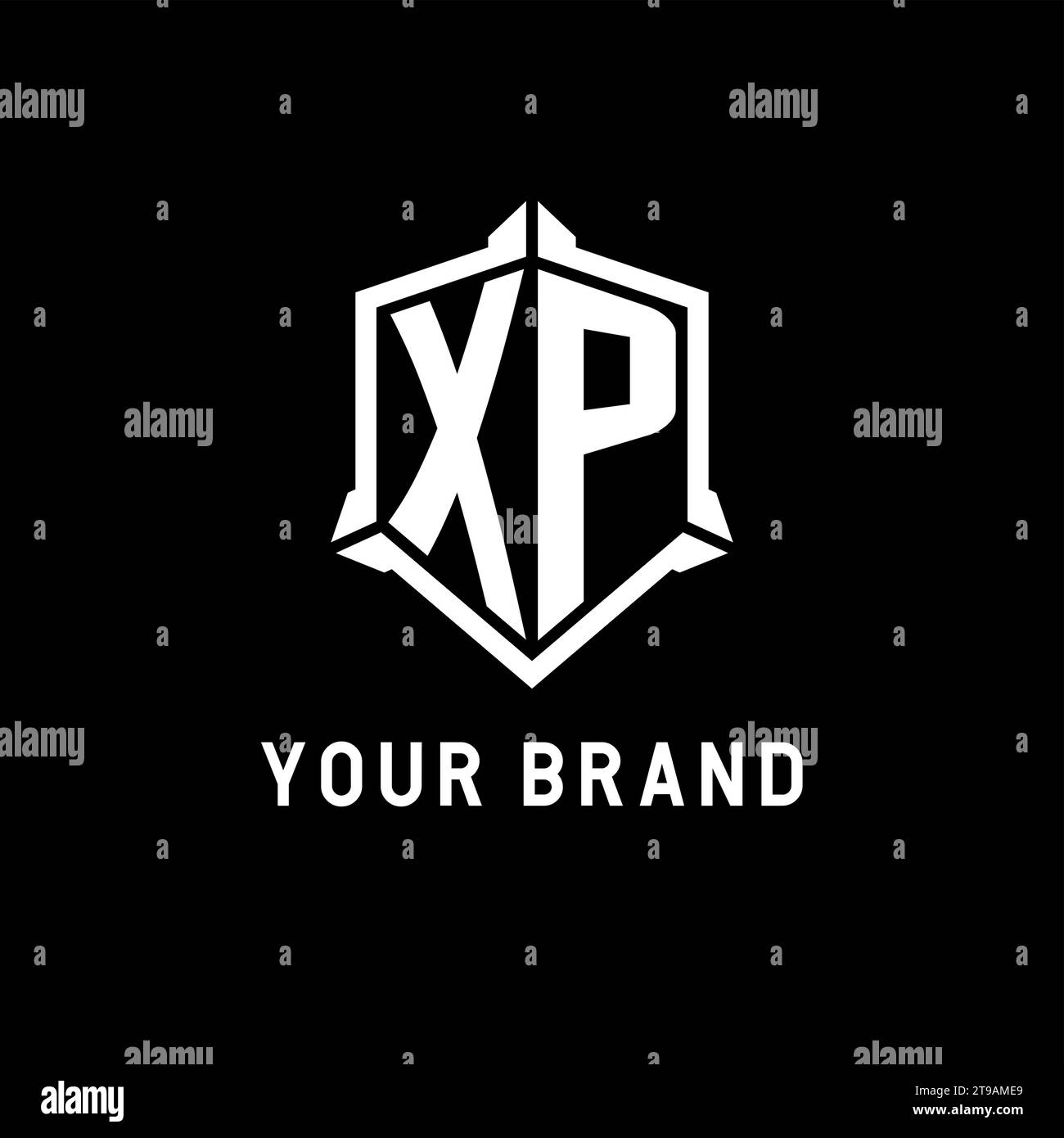 XP logo initial with shield shape design style vector graphic Stock ...