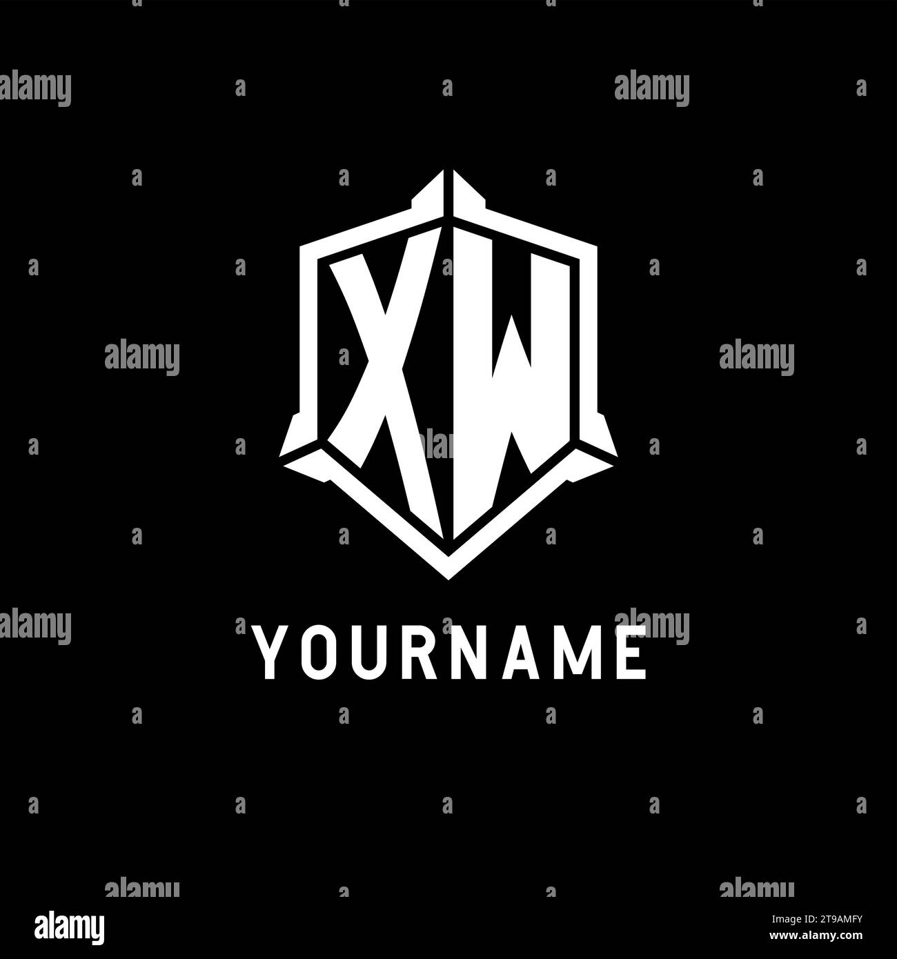 XW logo initial with shield shape design style vector graphic Stock ...