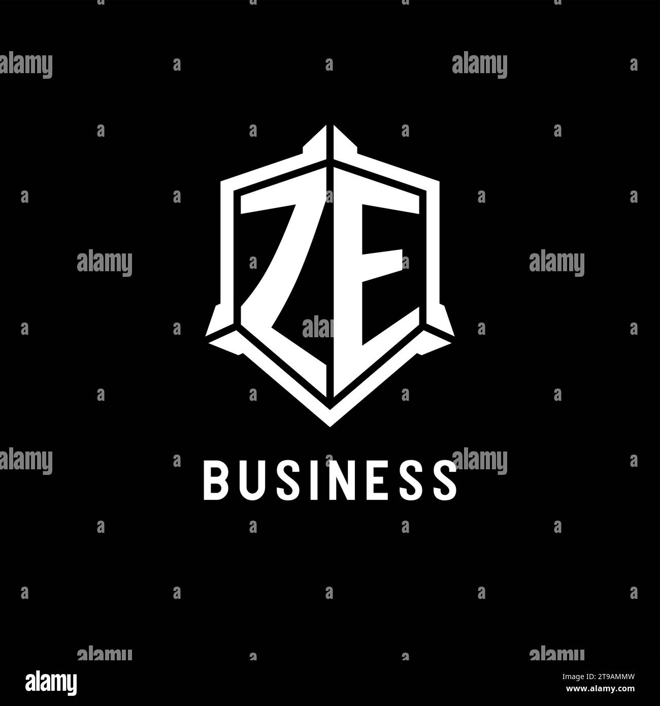 ZE logo initial with shield shape design style vector graphic Stock ...