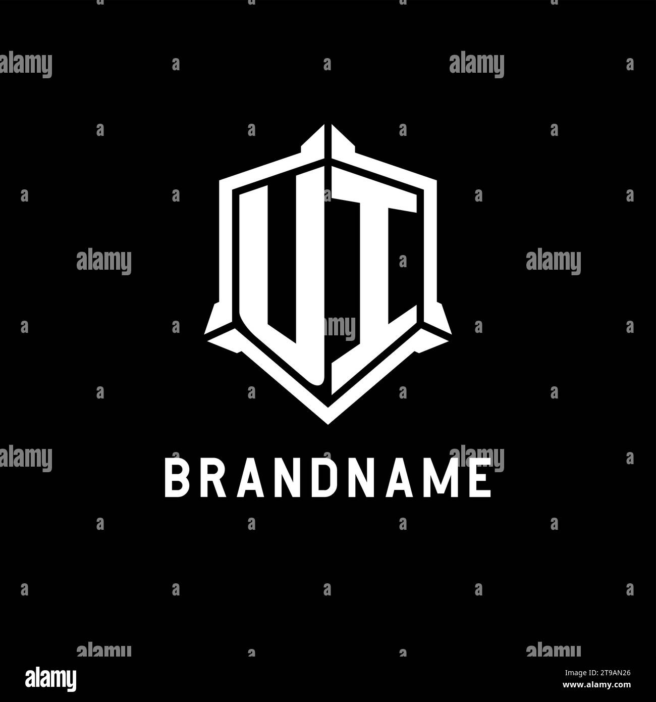 UI logo initial with shield shape design style vector graphic Stock ...