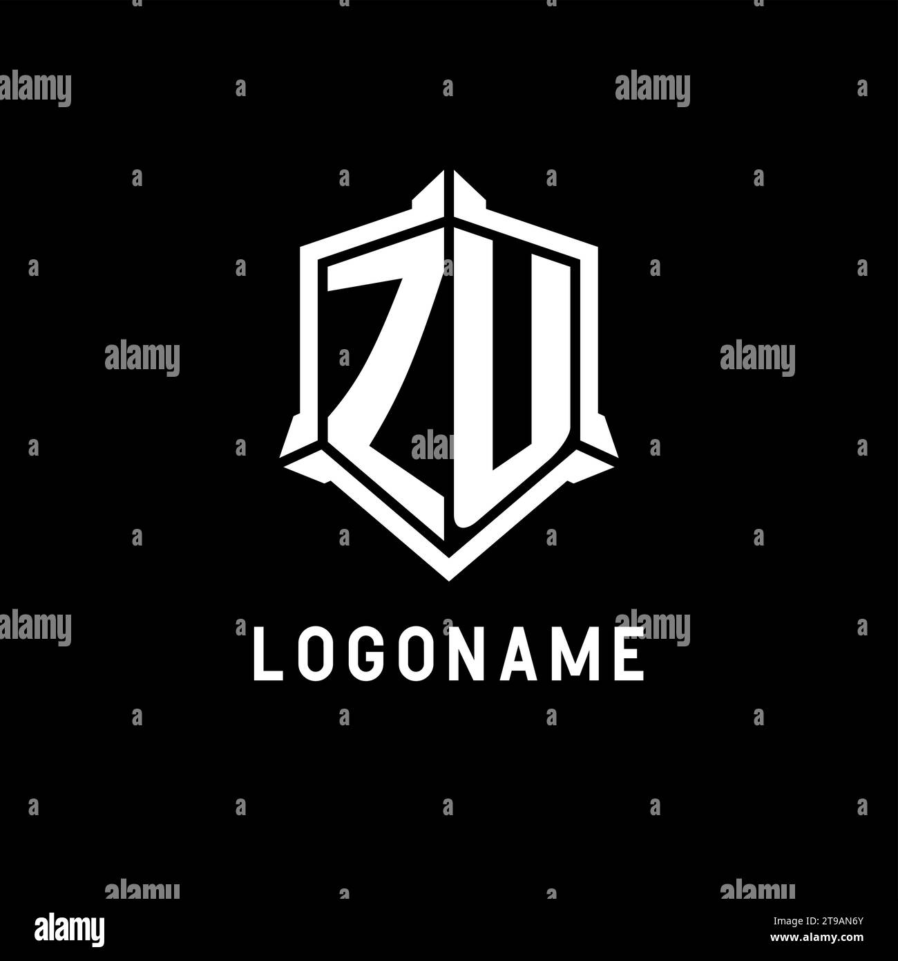 ZU logo initial with shield shape design style vector graphic Stock ...