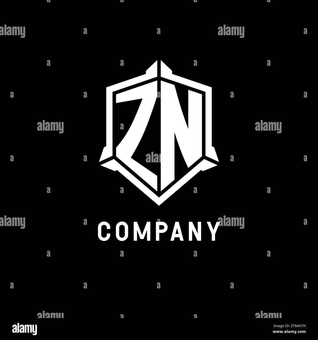 ZN logo initial with shield shape design style vector graphic Stock ...
