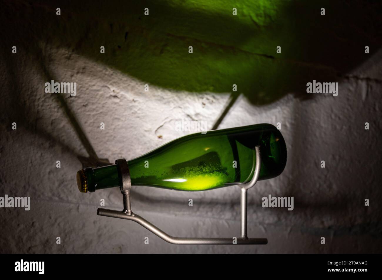 Sediment in bottle. Traditional method of production of cremant ...