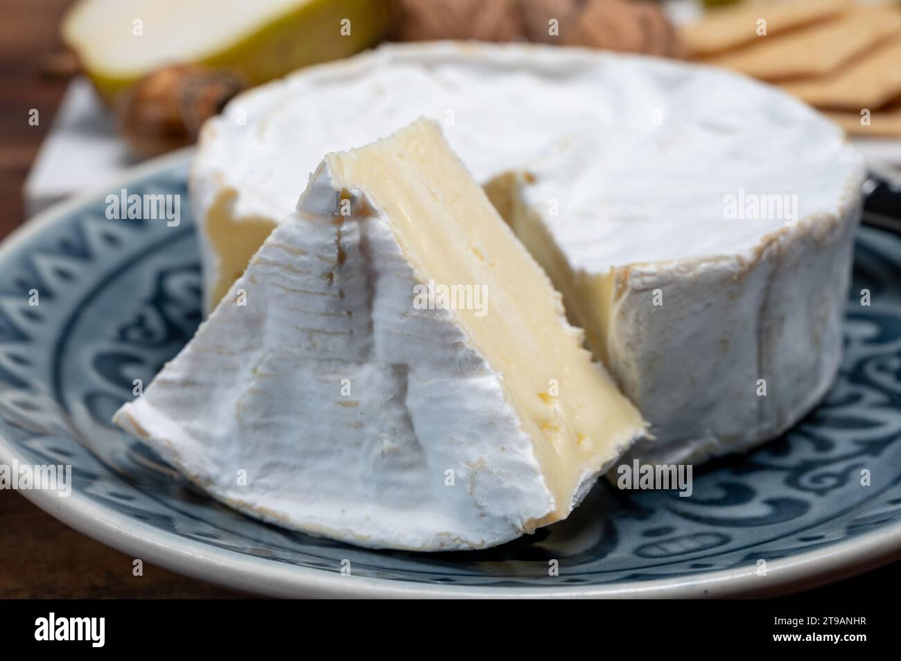 French soft Camembert cheese, original Camembert de Normandie, close up ...