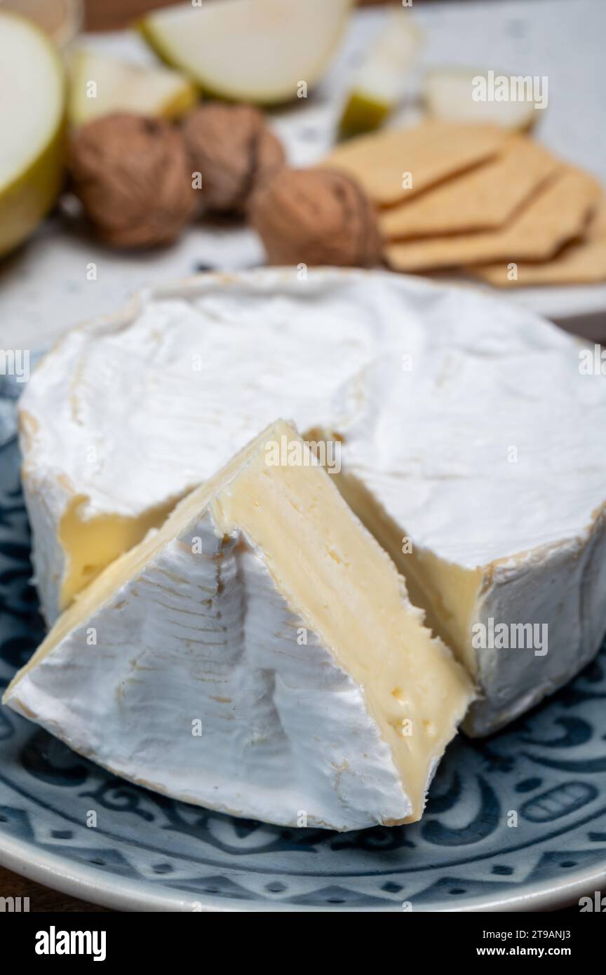 French soft Camembert cheese, original Camembert de Normandie, close up ...