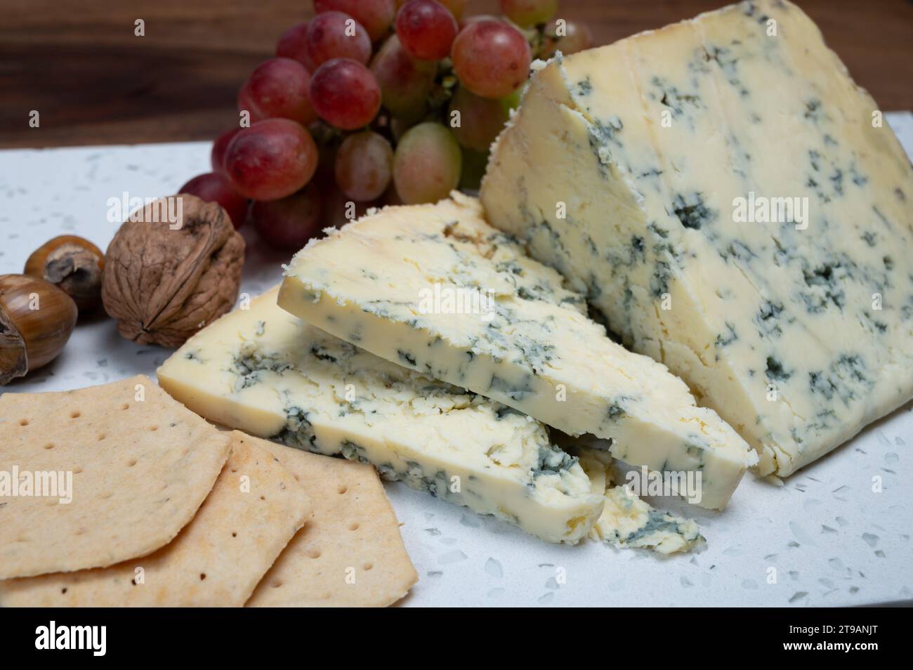 Cheese collection, English cow milk semi-soft, crumbly old stilton blue ...