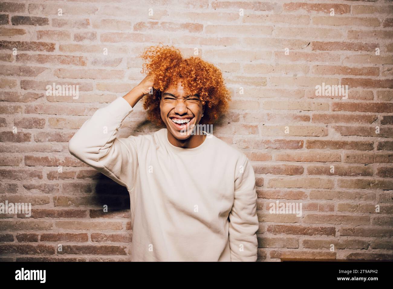 Portrait of a smiling young african american man with afro hairstyle ...