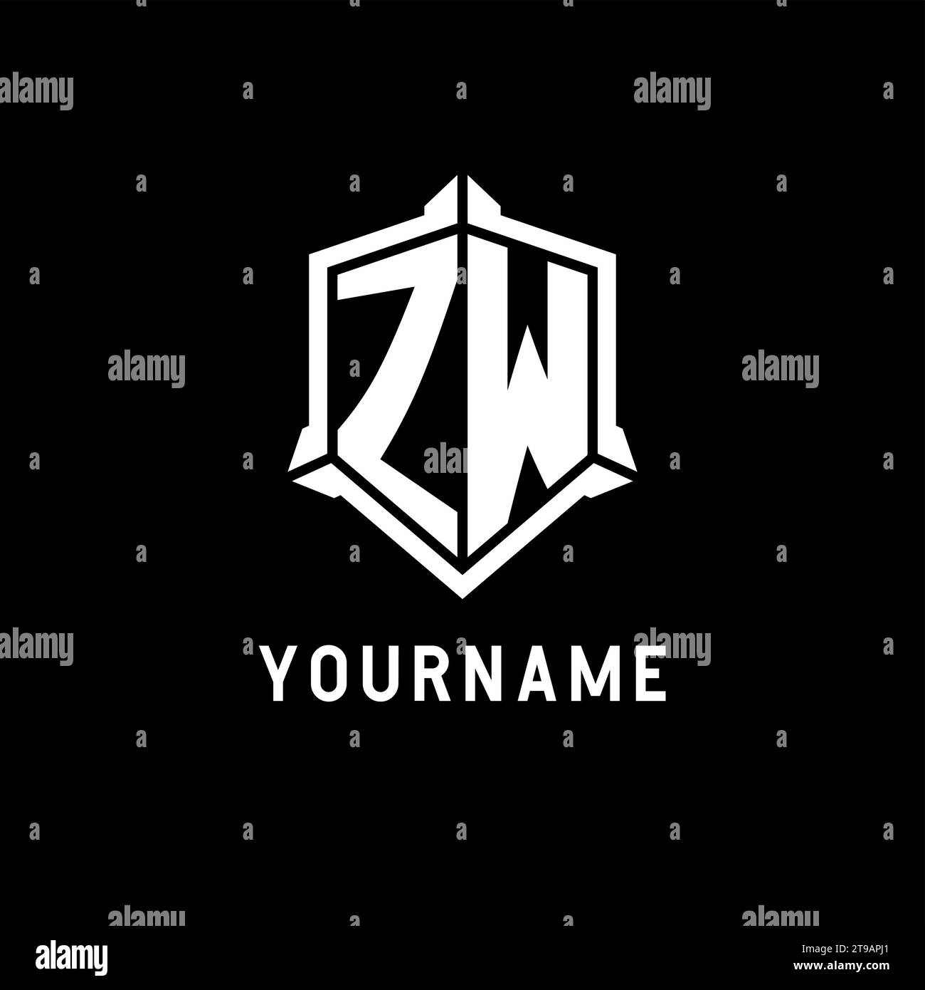 ZW logo initial with shield shape design style vector graphic Stock ...