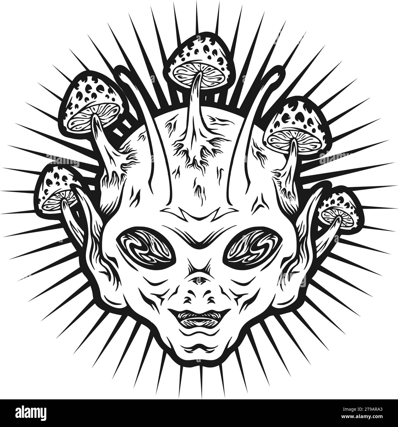 Mind warp mushrooms psychedelic alien head silhouette vector ...